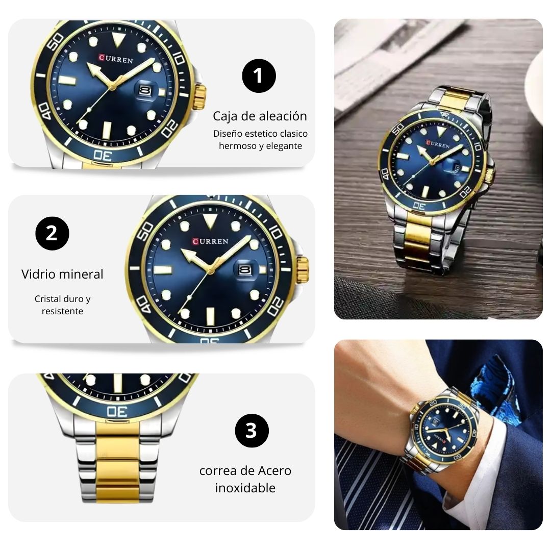Reloj Curren 8388 Bicolor - Azul Diseño Elegante