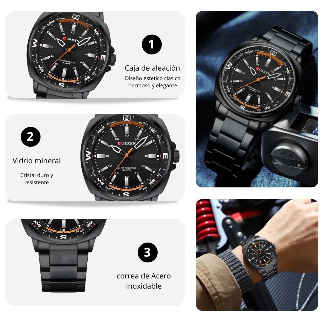 Reloj Curren 8455 Negro - Negro Diseño Elegante